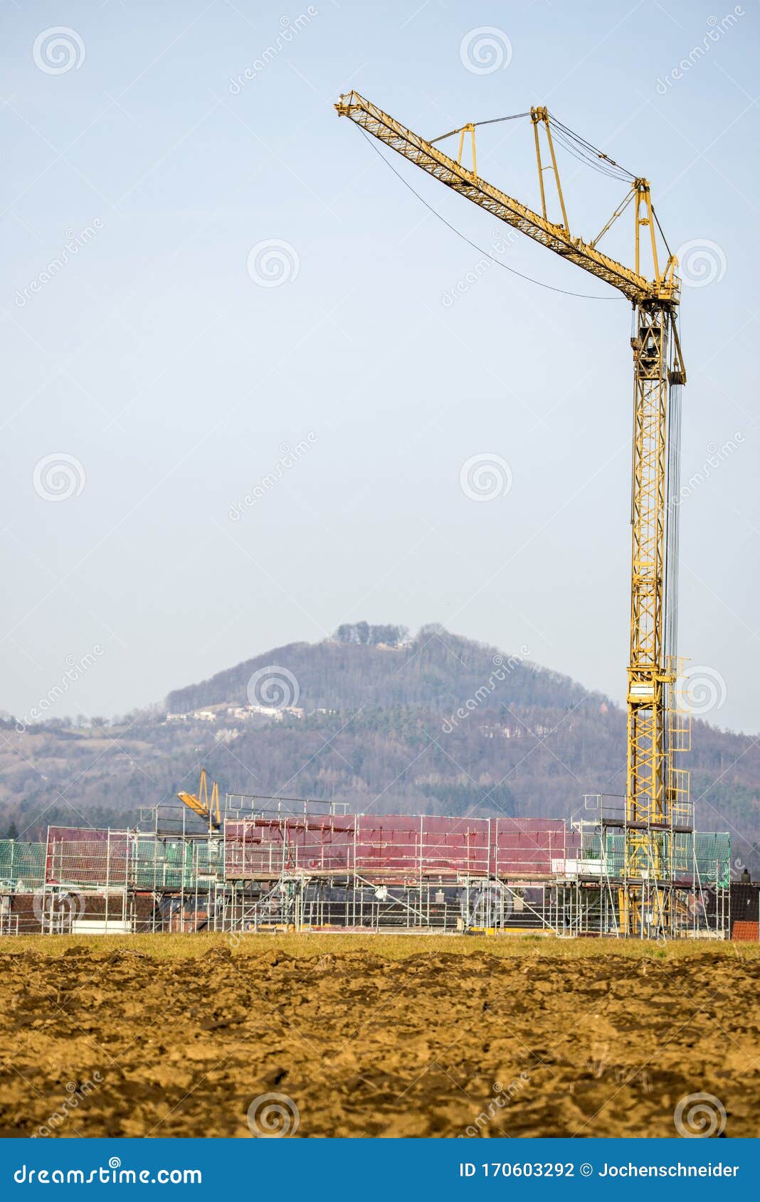 Construction Field in Winter with Crane Stock Photo - Image of field ...