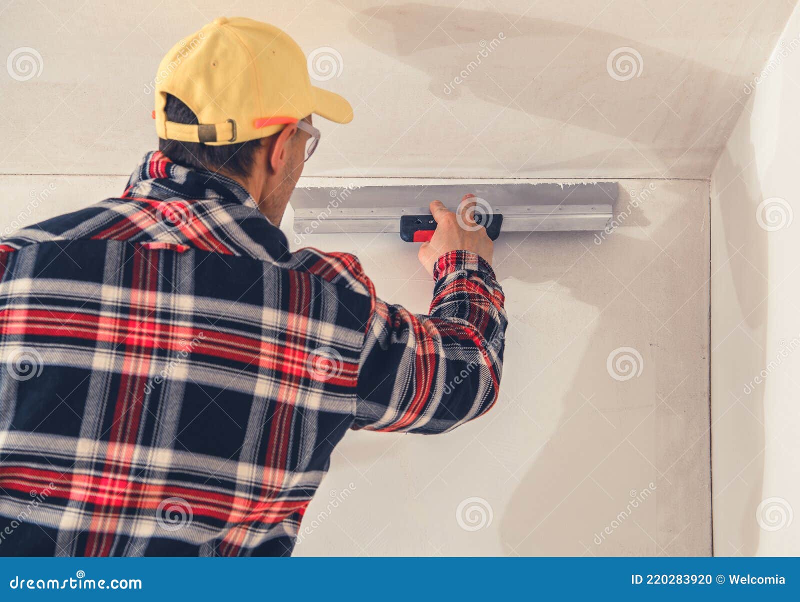 Construction Finishing Worker Patching Drywall Stock Photo - Image of ...