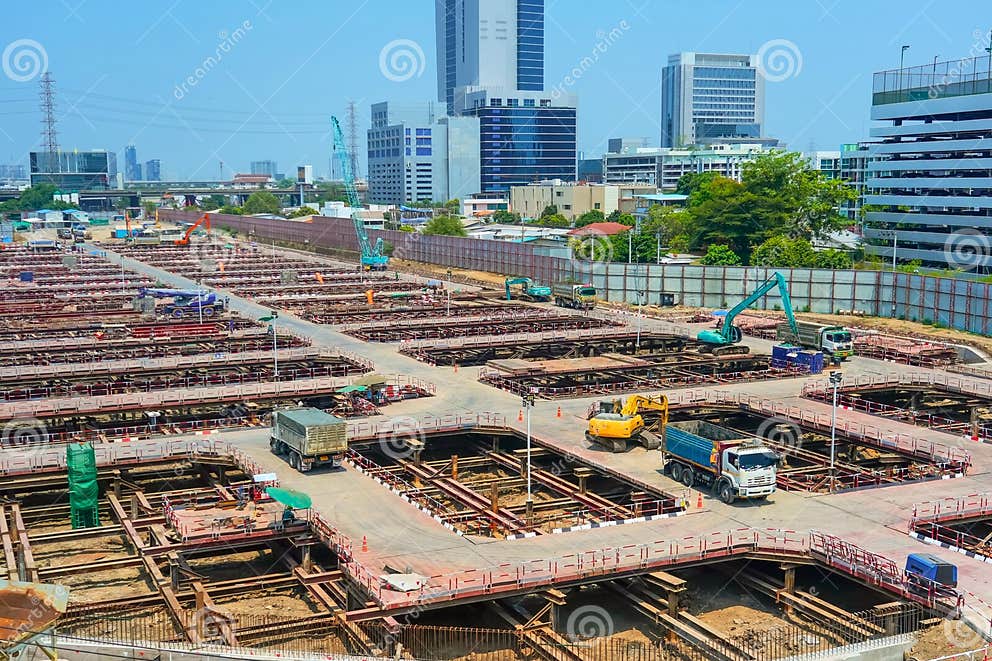 Construction First Floor Based Cement, Foundation Supports Future Skyscraper, Installation ...