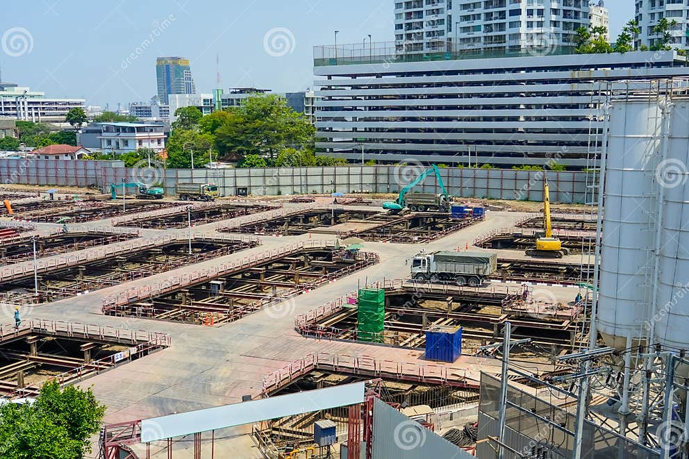 Construction First Floor Based Cement, Foundation Supports Future Skyscraper, Installation ...