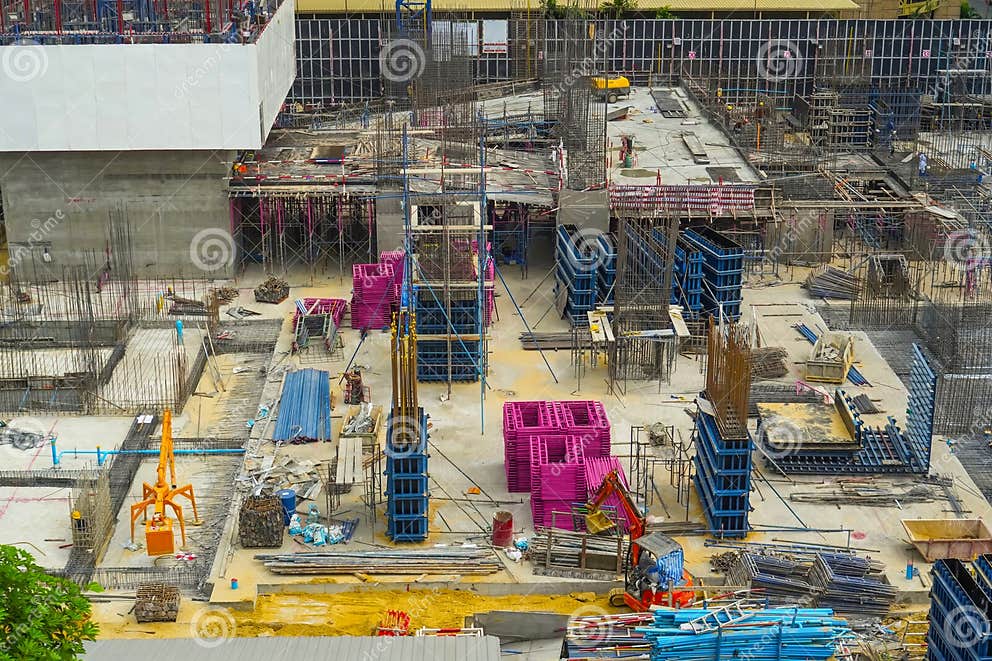 Construction of the First Floor, Cement Foundation, Supports of the ...