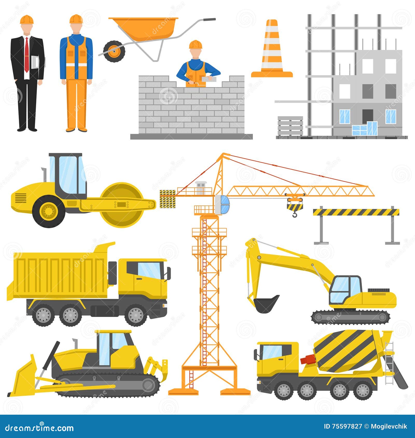 Construction Flat Elements Set Stock Vector - Illustration of flat, elements: 75597827