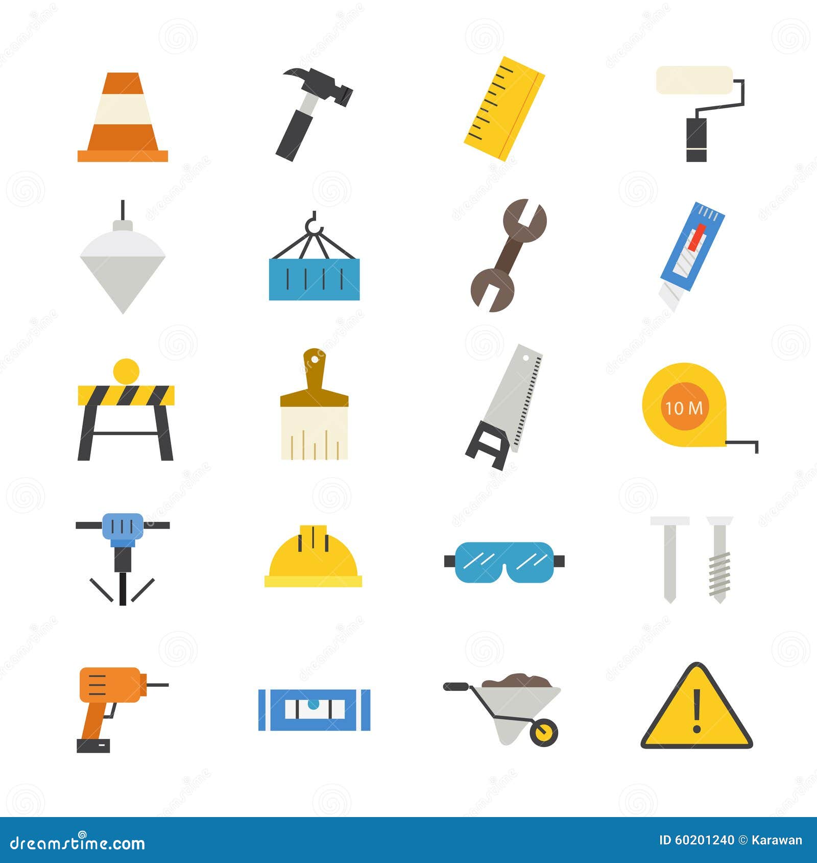 Construction Flat Icons Color Stock Vector - Illustration of helmet, industry: 60201240