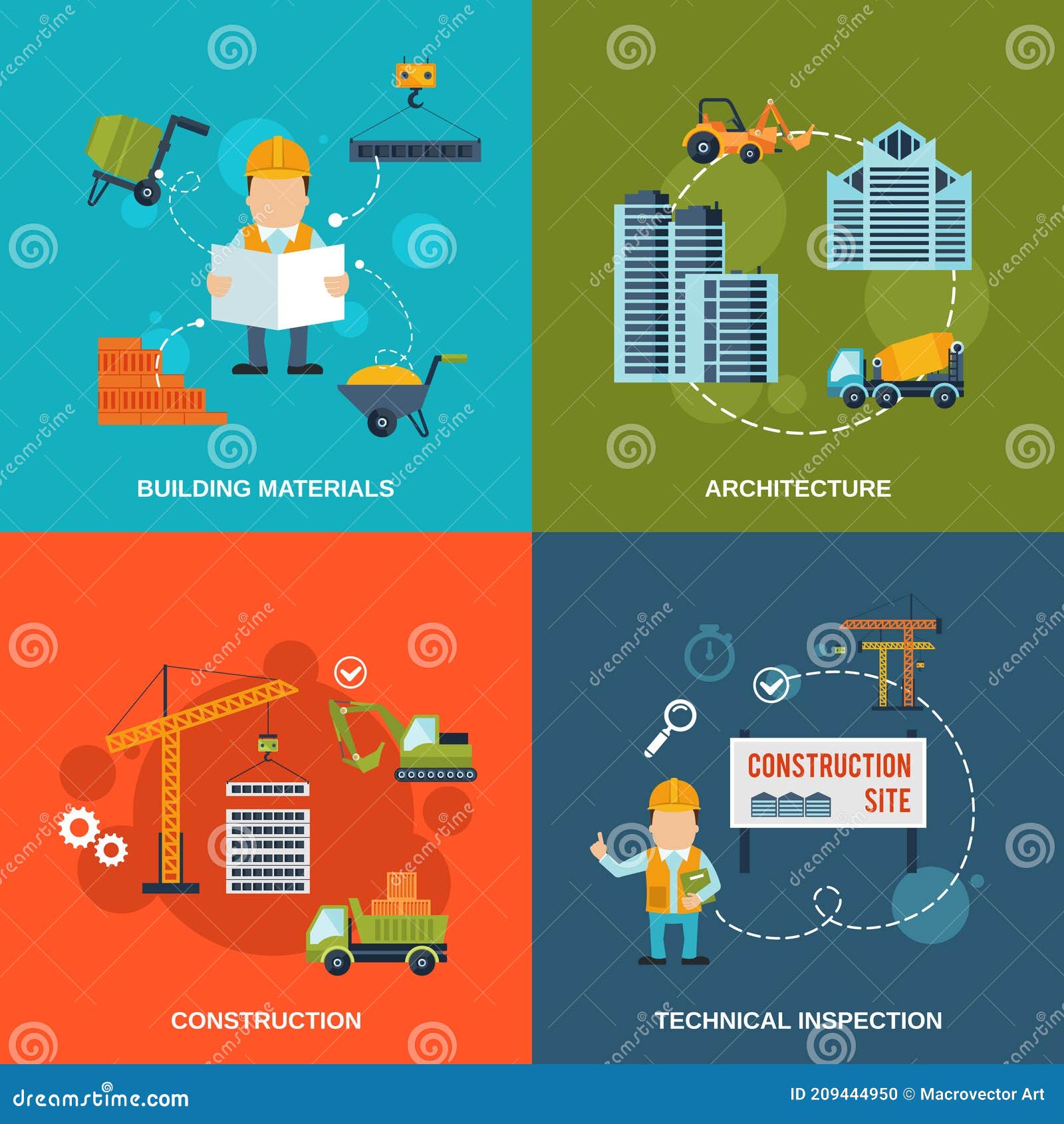 Construction Flat Icons Vector Design Illustration Stock Vector - Illustration of industrial ...