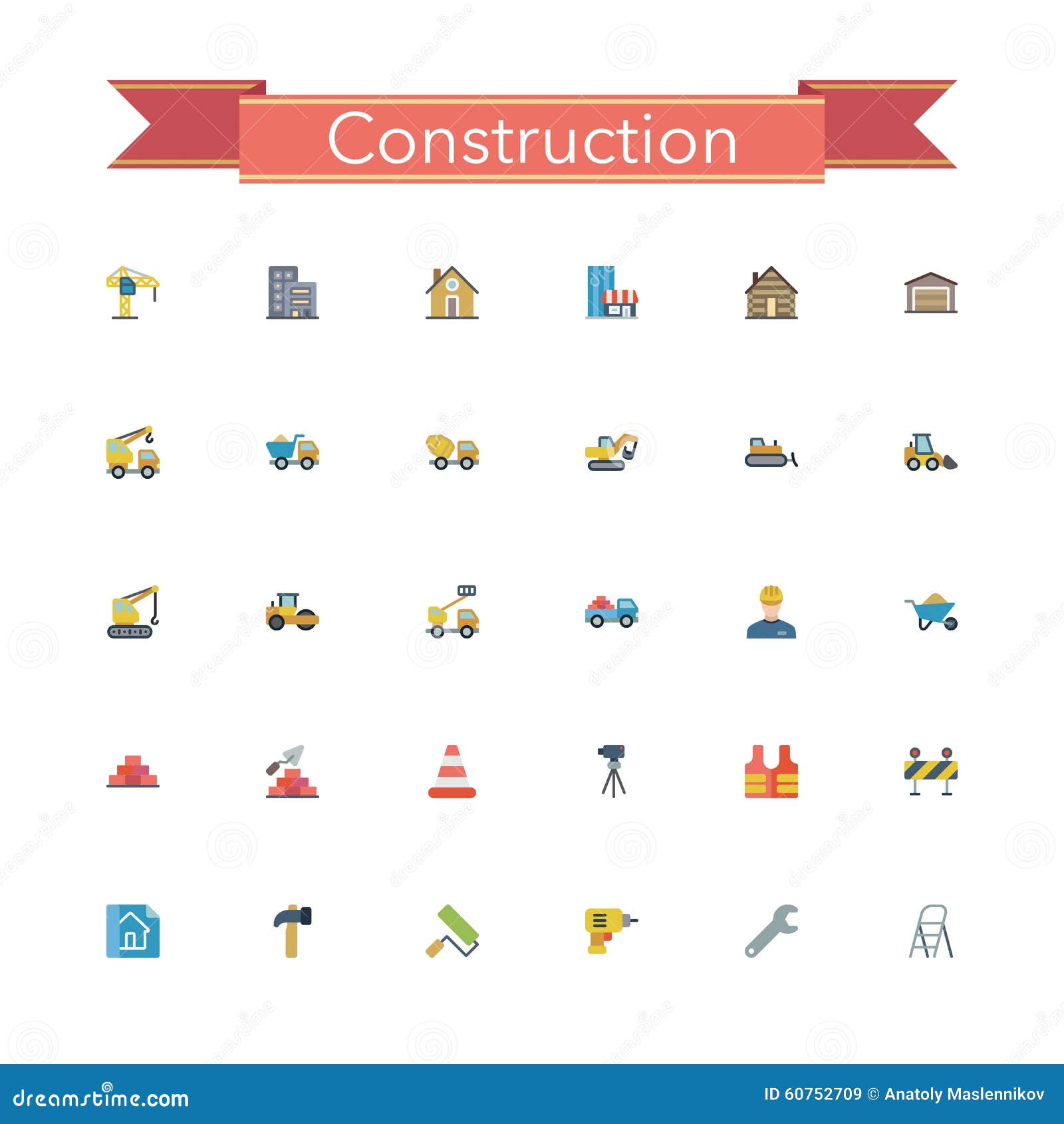 Construction Flat Icons stock vector. Illustration of excavator - 60752709