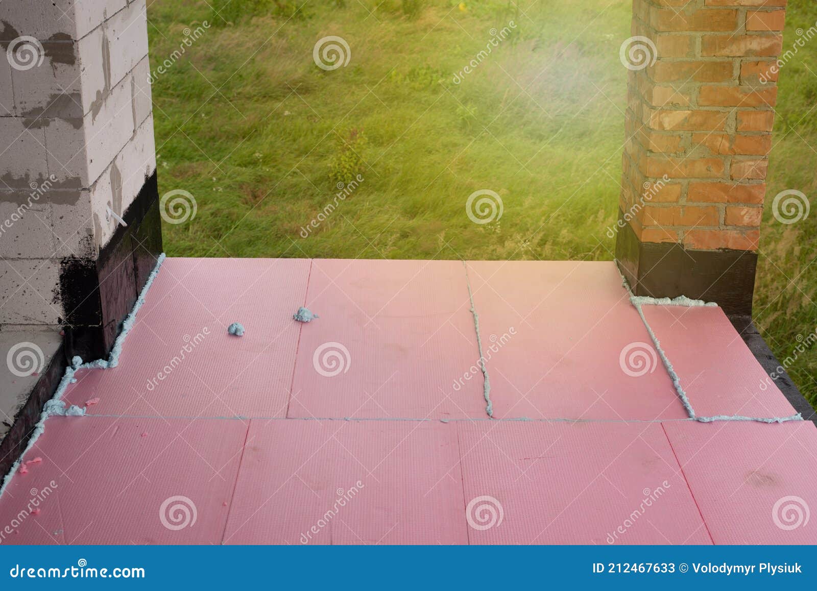 Construction Foam between Pink Extruded Styrofoam Sheets Stock Image ...