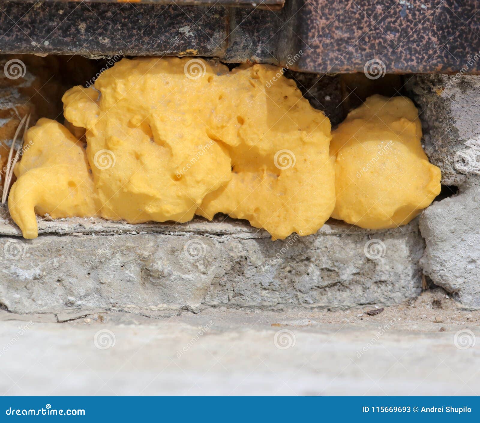Construction Foam in the Wall Slit As a Background Stock Image - Image ...
