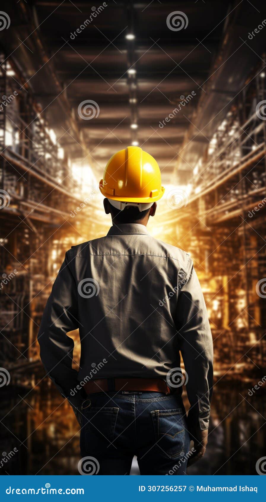 Construction Focus Engineer with Yellow Helmet at Construction Site ...