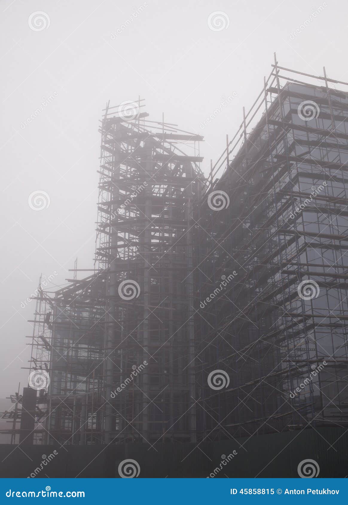 Construction in fog stock image. Image of house, unfinished - 45858815