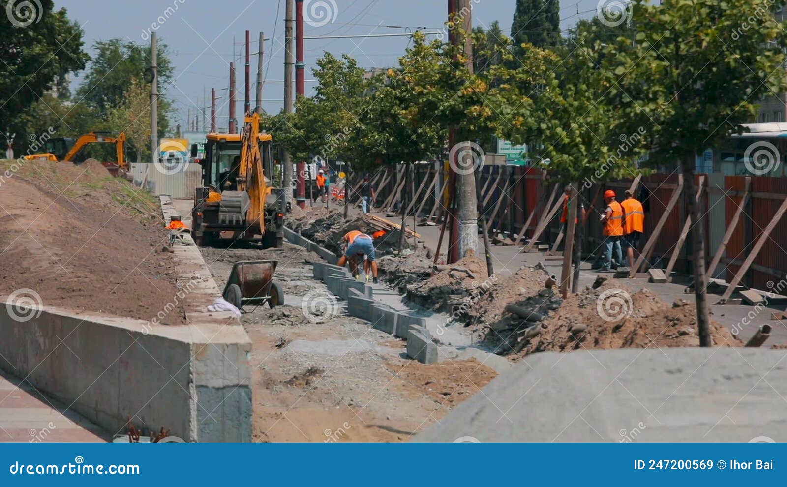 Construction of a Footpath. the Tractor Performs Construction Work. the ...
