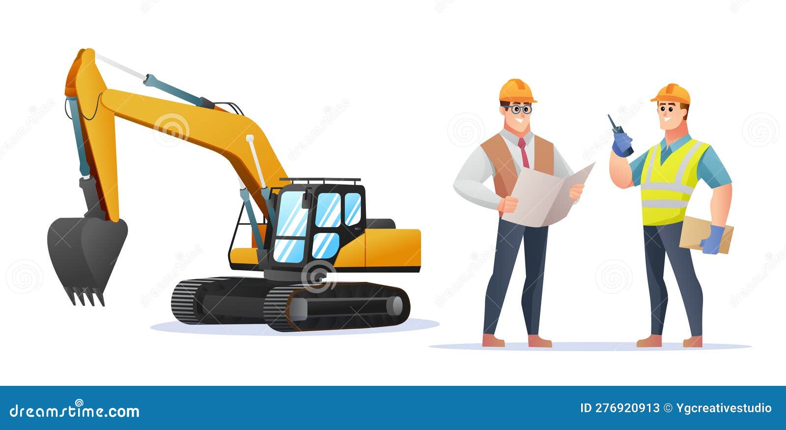 Construction Foreman and Engineer Character with Excavator Stock Vector ...