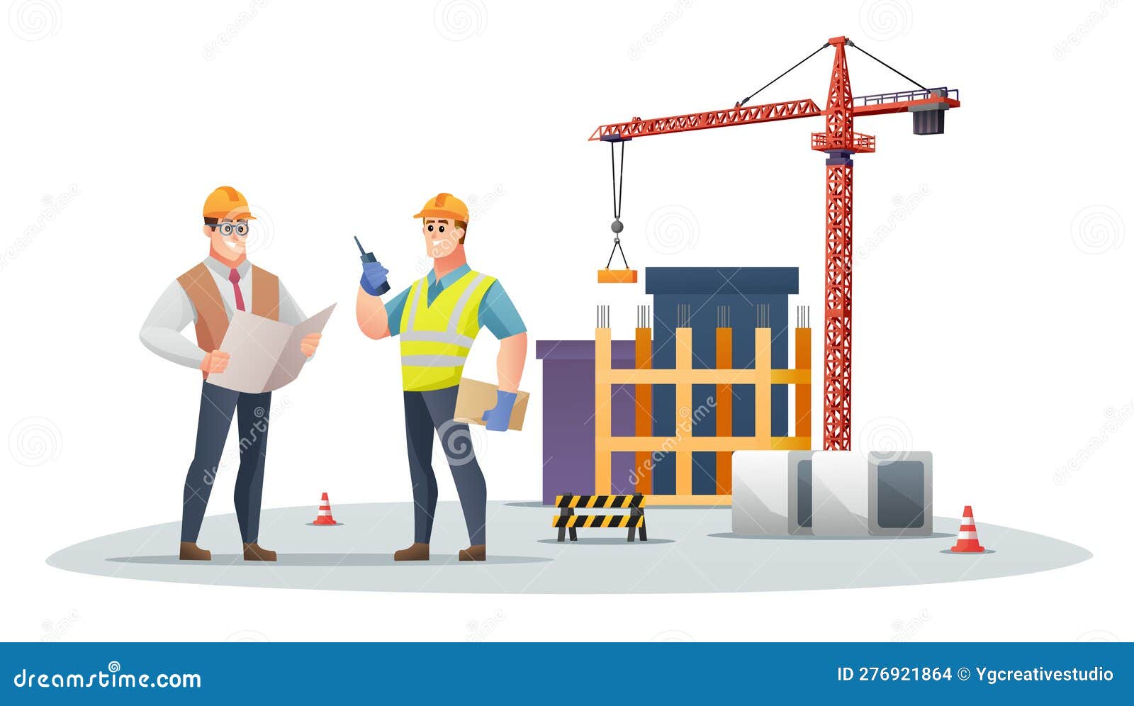 Construction Foreman and Engineer Character on Construction Site with ...