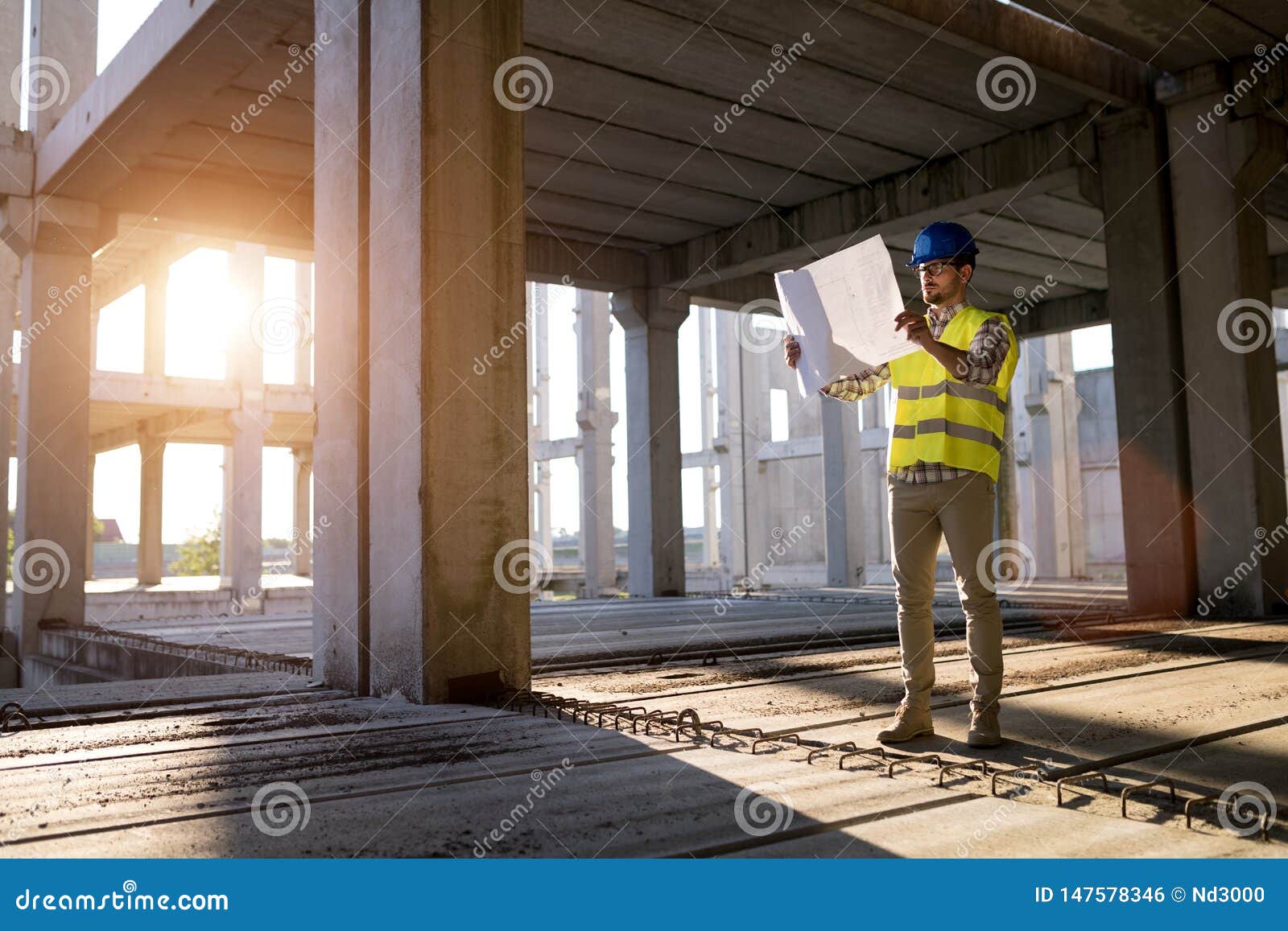 Construction Foreman on the Job Site Stock Photo - Image of plans ...