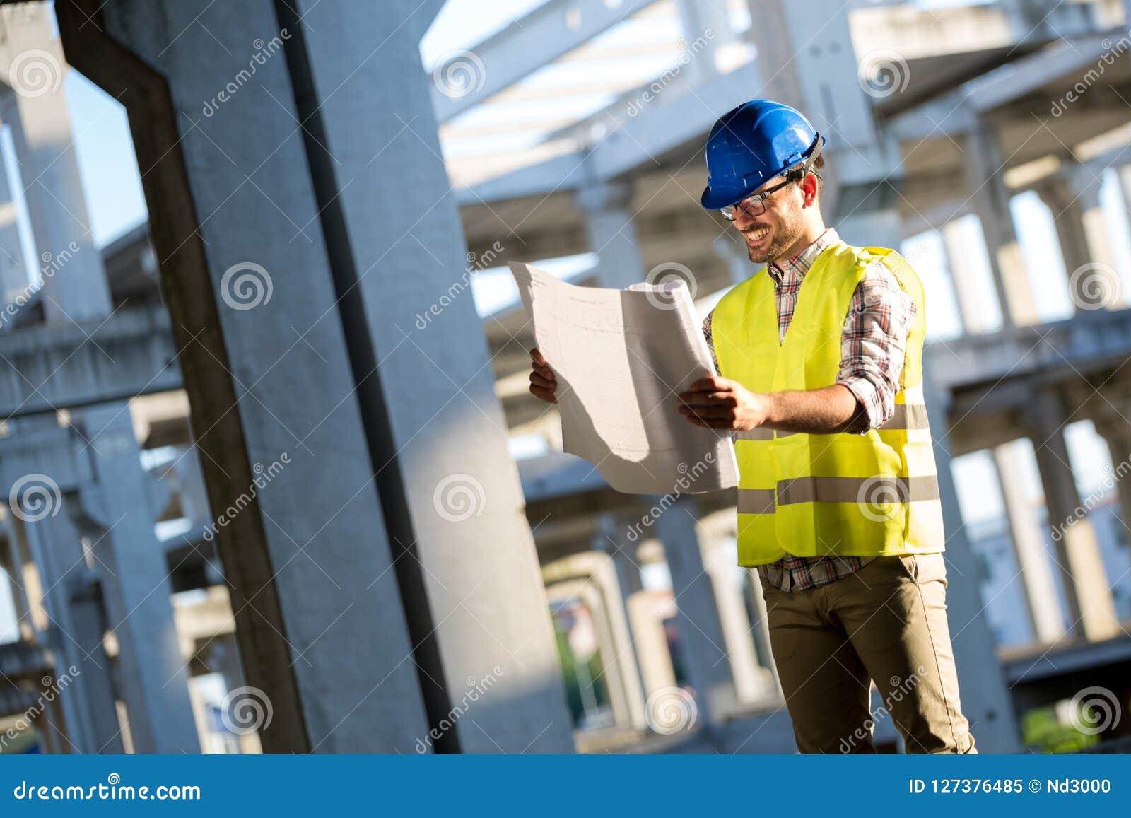 Construction Foreman on the Job Site Stock Image - Image of helmet ...