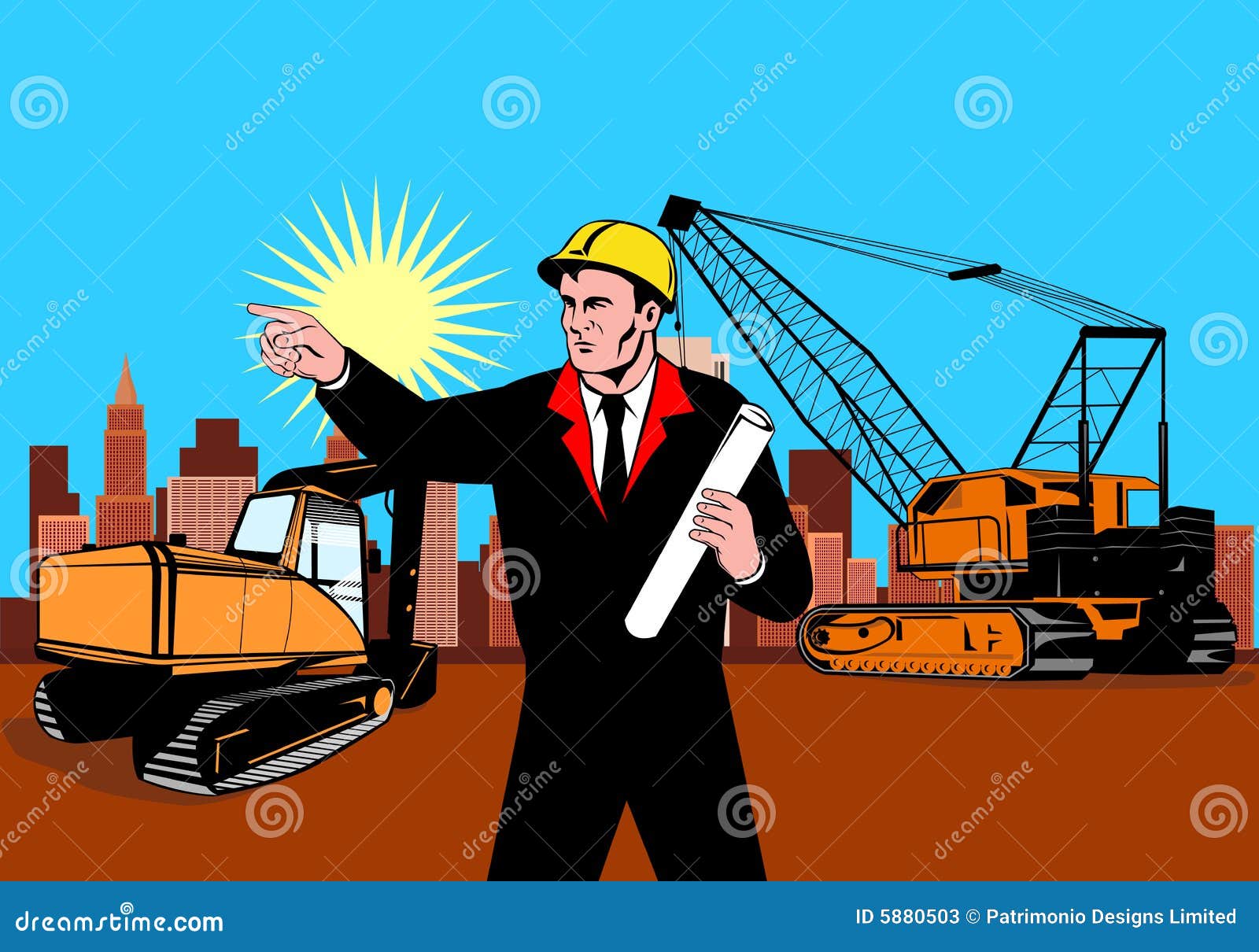 Construction Foreman Pointing Stock Vector - Illustration of hydraulic ...
