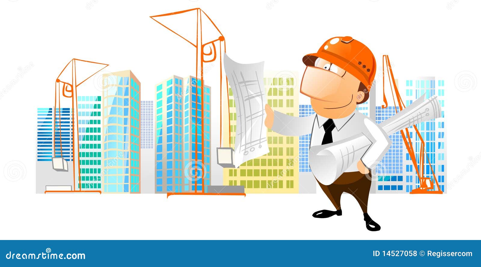 Construction Foreman Reading a Plan Stock Illustration - Illustration ...