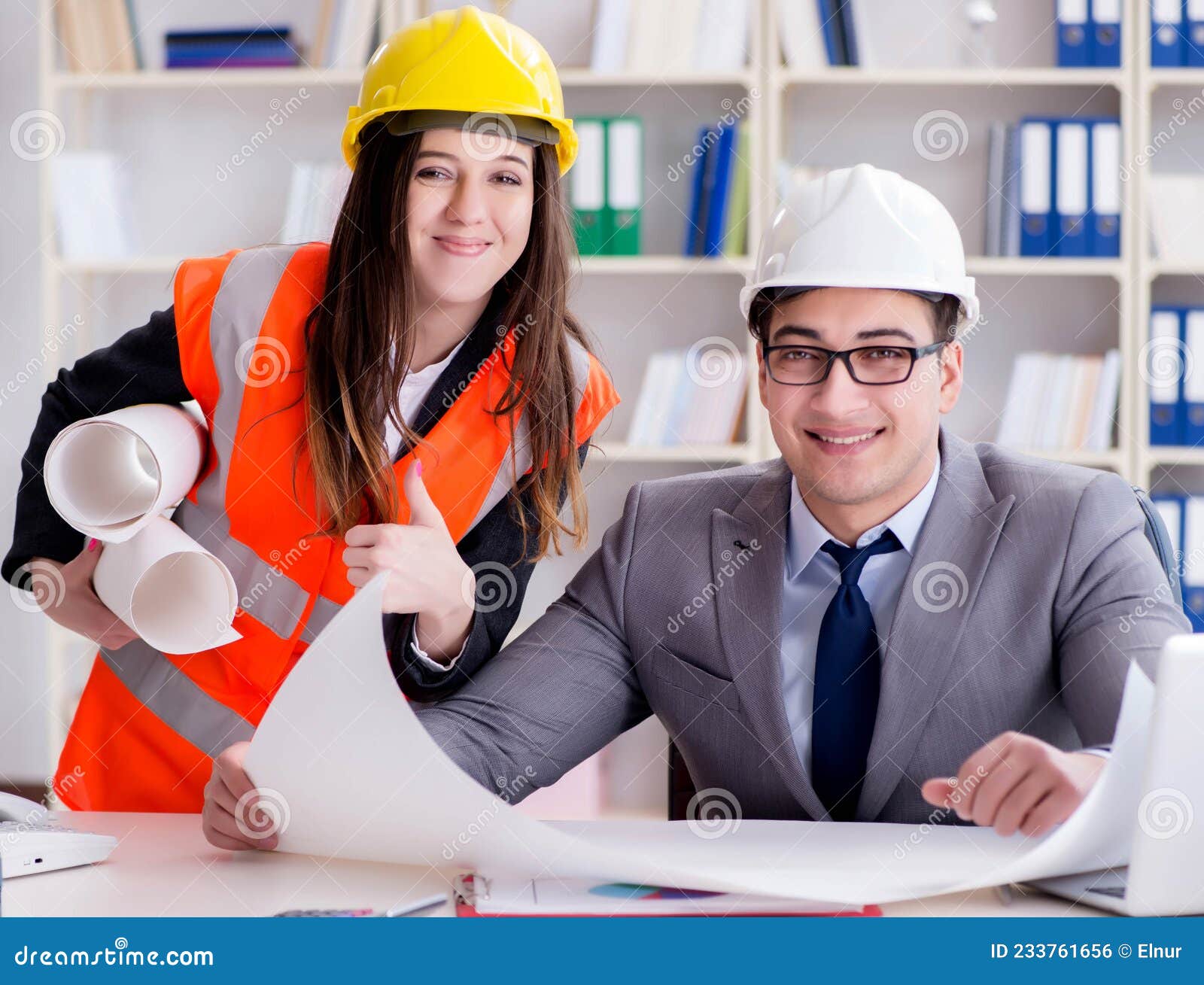 Construction Foreman Supervisor Reviewing Drawings Stock Photo - Image ...