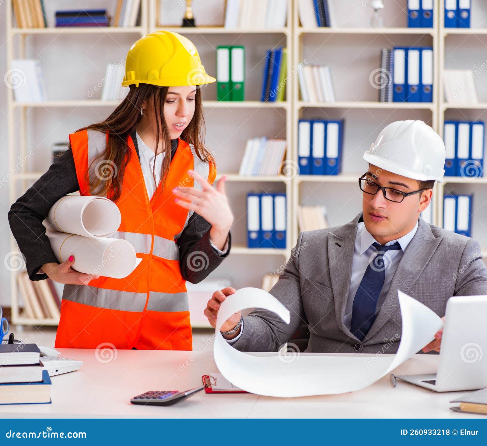 Construction Foreman Supervisor Reviewing Drawings Stock Photo - Image ...