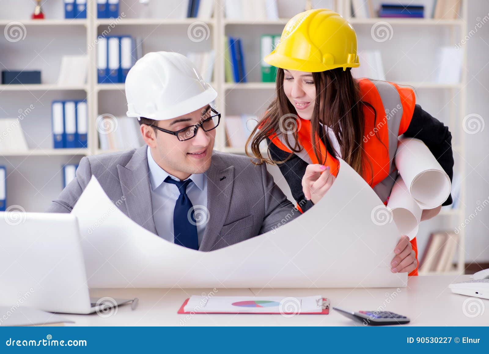 The Construction Foreman Supervisor Reviewing Drawings Stock Image ...