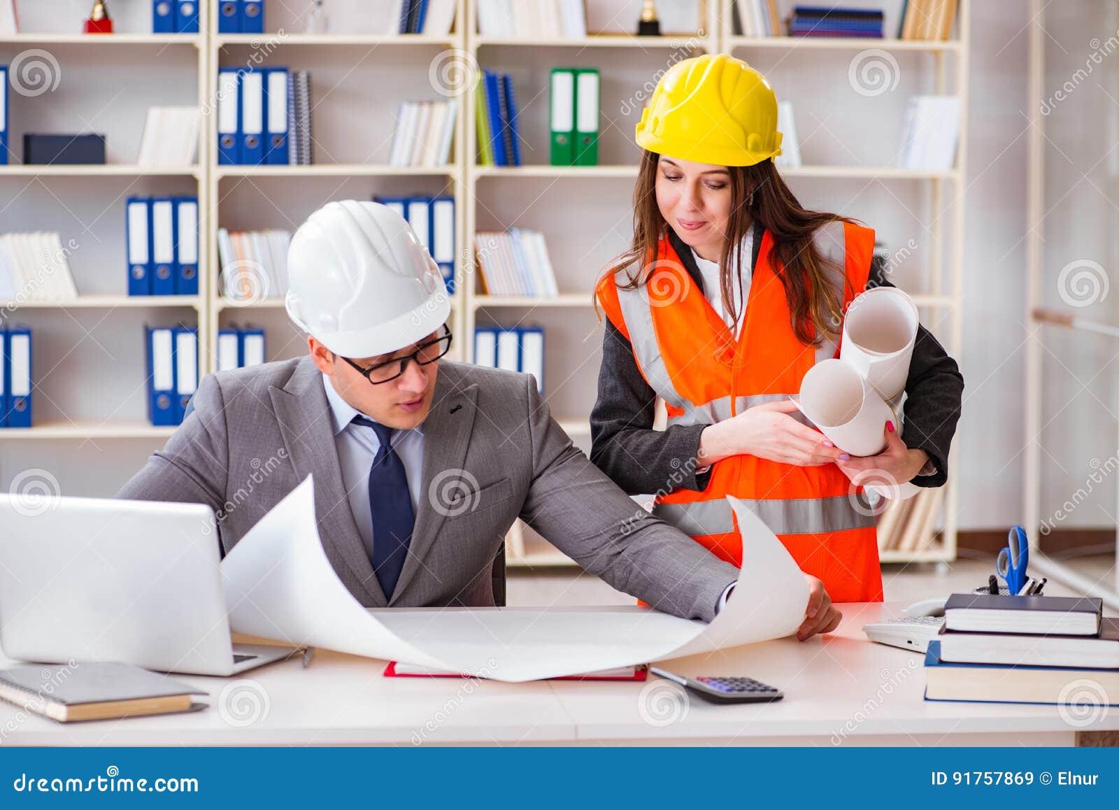 The Construction Foreman Supervisor Reviewing Drawings Stock Image ...