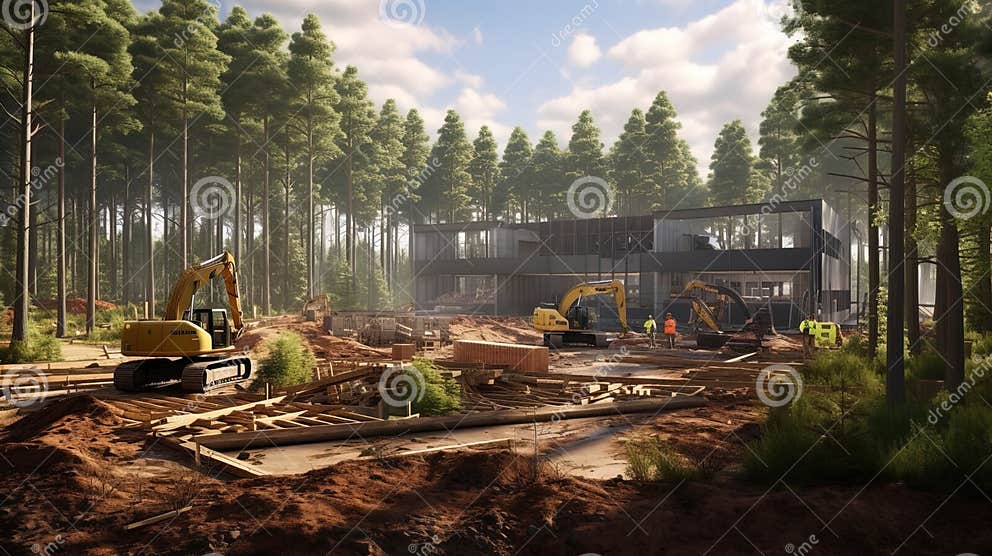 Construction Forests Around the Building during Construction Stock Illustration - Illustration ...