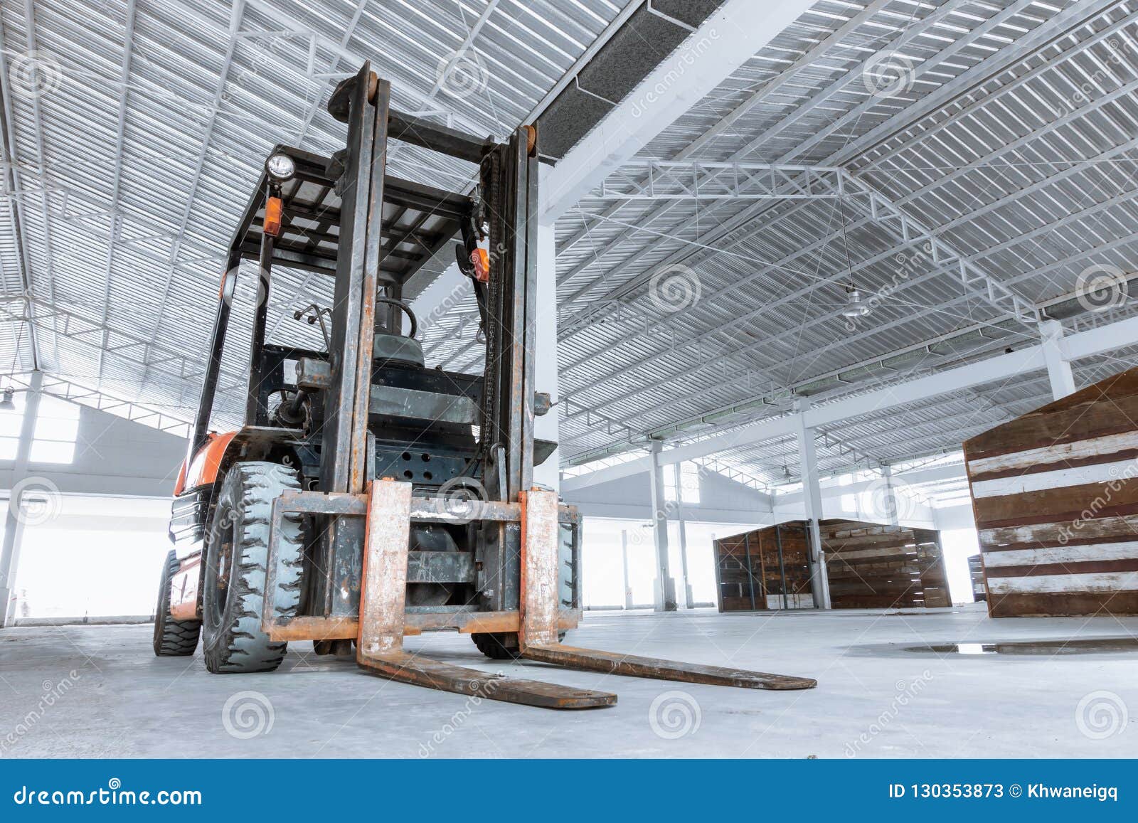 Construction Forklift in Storage Warehouse Stock Image - Image of ...
