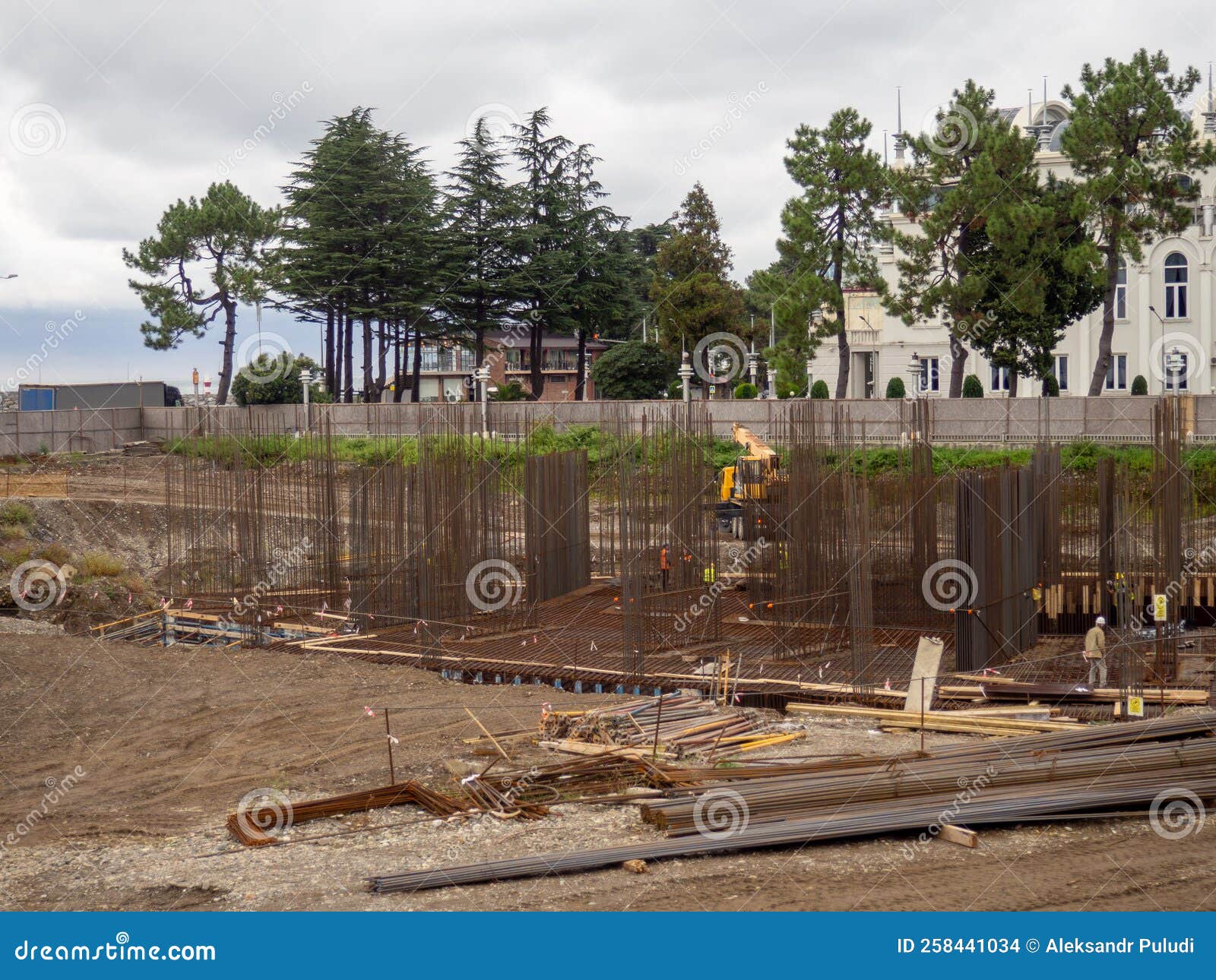 Construction of the Foundation of a Large Complex. Workplace of ...