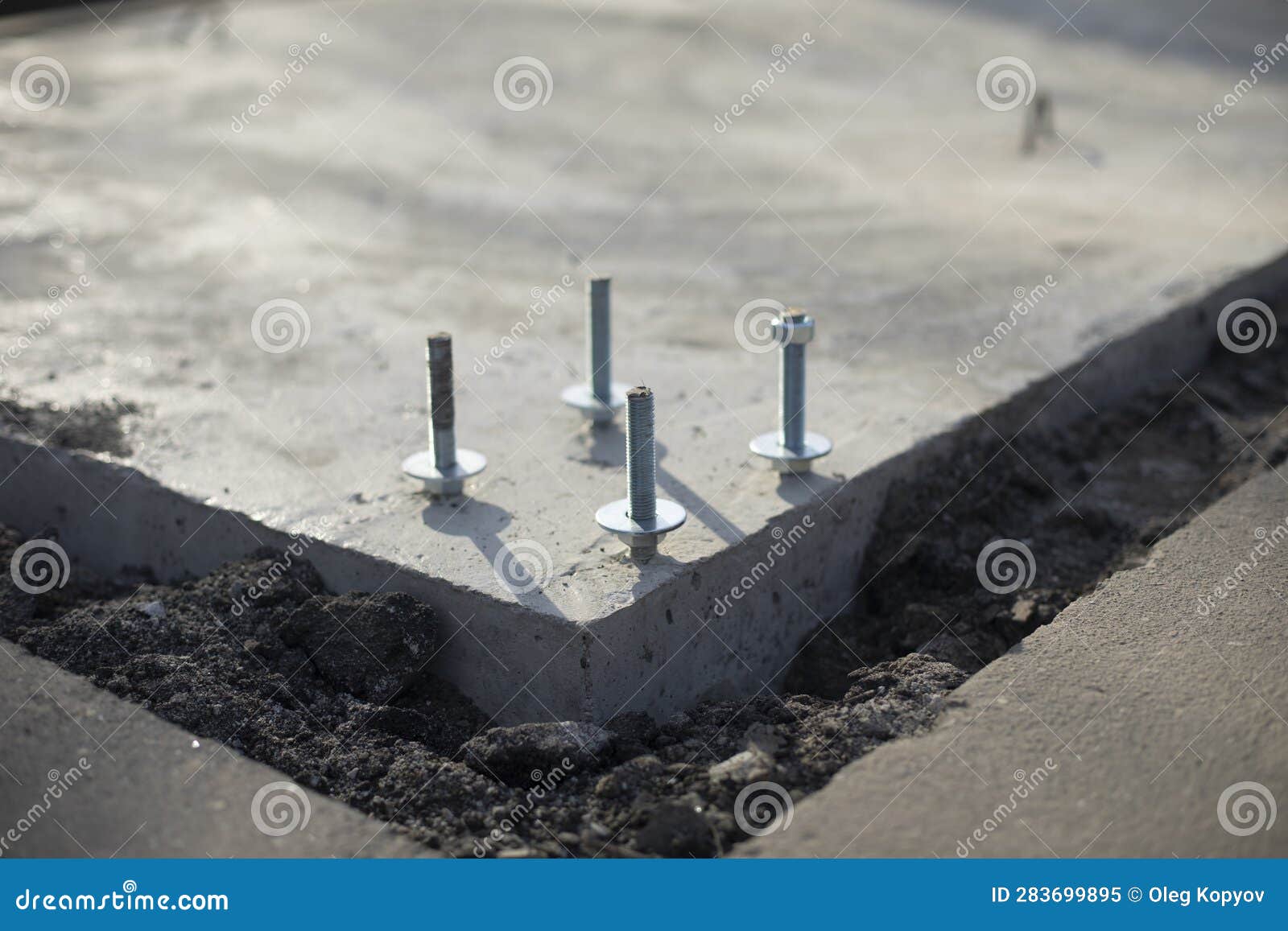 Construction of Foundation. Steel Bolt in Concrete Stock Image - Image ...