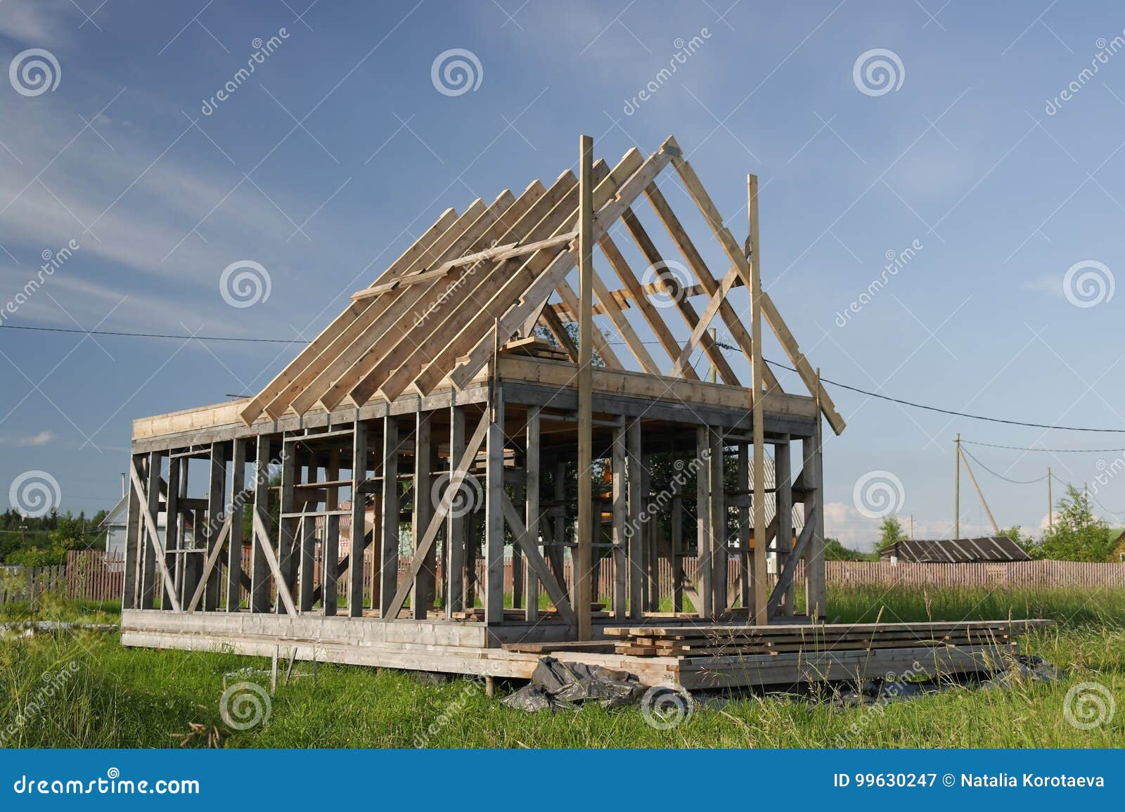 The Construction of a Frame House Stock Image - Image of board, work ...
