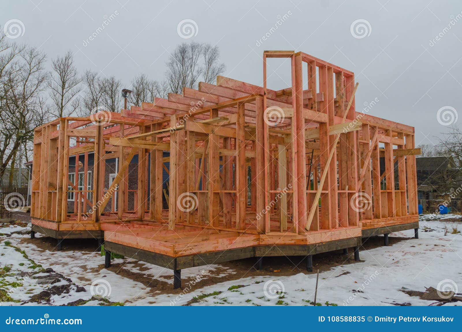 Construction of Wooden Houses on the Basis of the Framework Stock Image ...