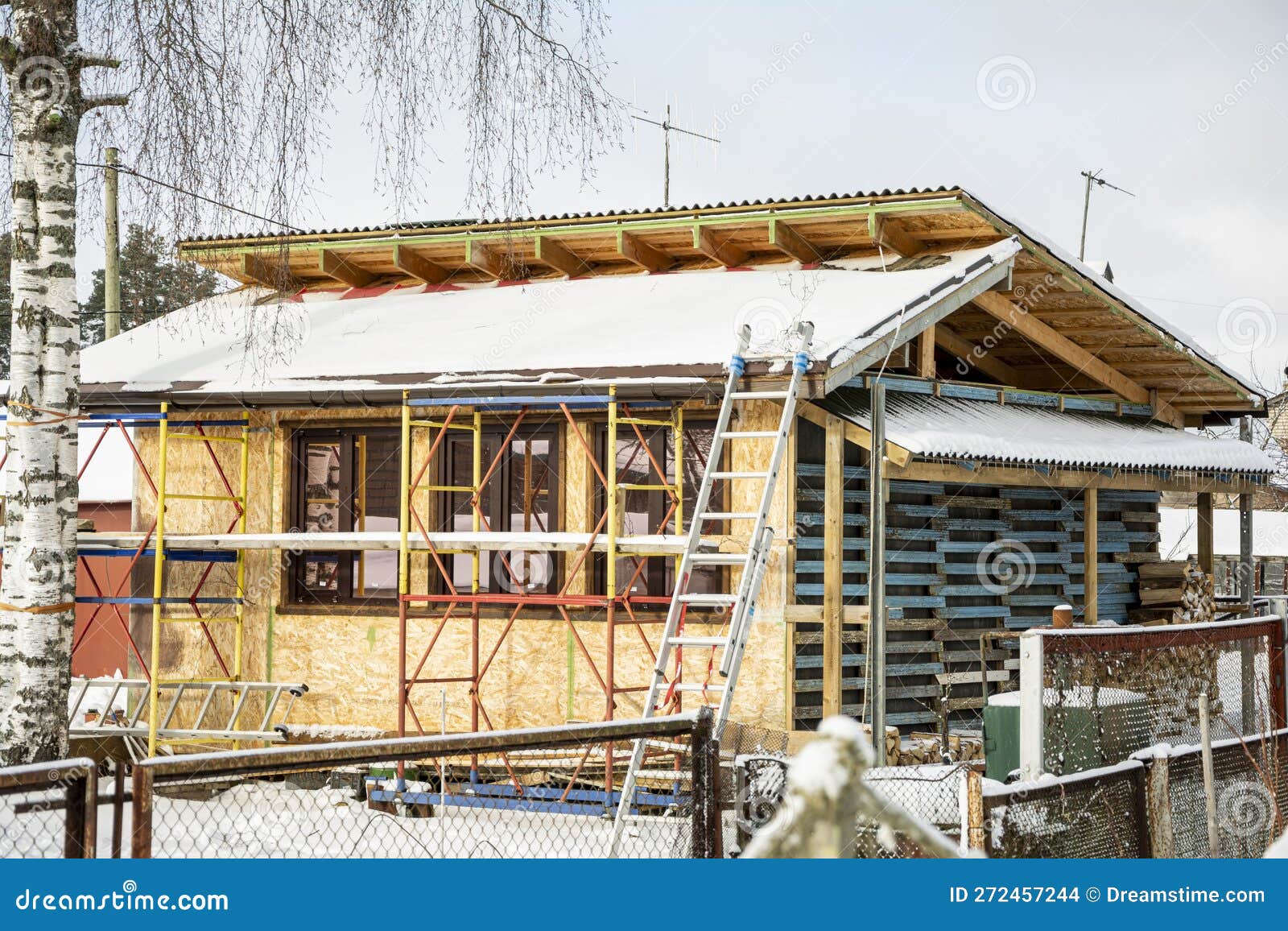 Construction of Frame Houses. a Small Frame House on a Plot Stock Photo ...