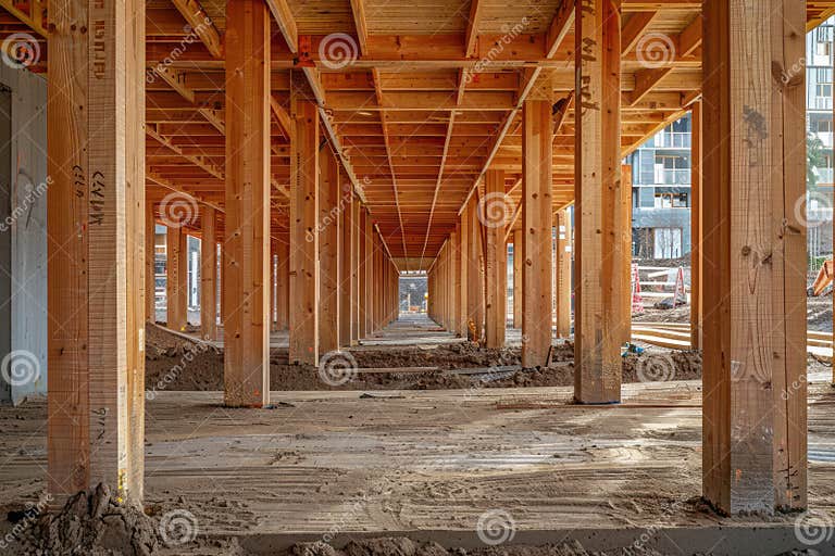 Construction Framework with Meticulously Arranged Timber Beams at a ...