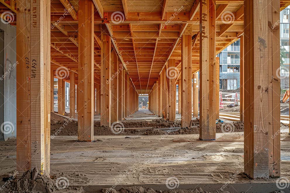 Construction Framework with Meticulously Arranged Timber Beams at a ...