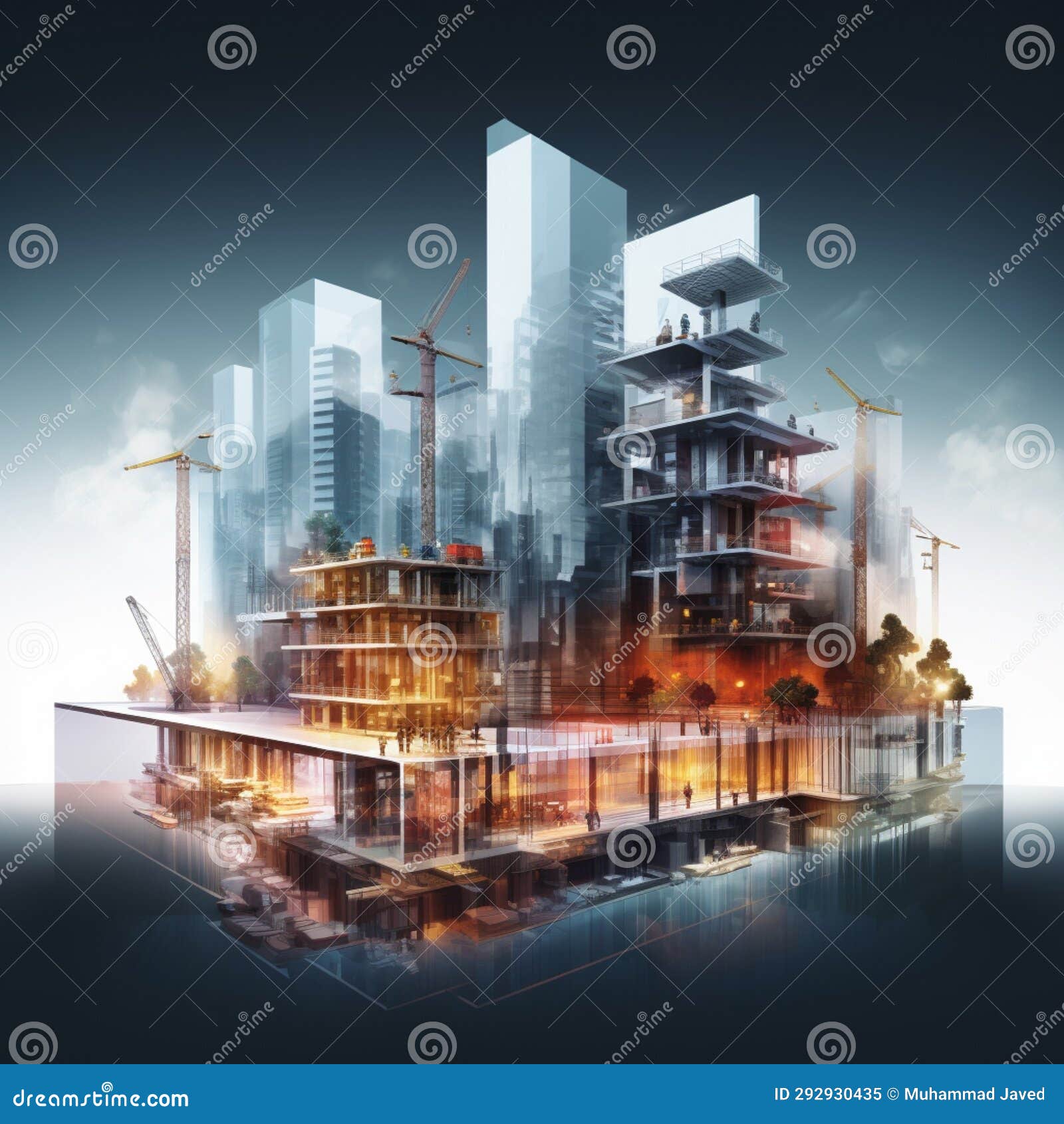 Construction Fusion Double Exposure Concept Intertwines Architecture ...