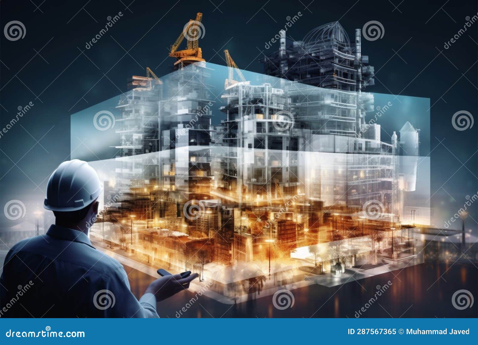 Construction Fusion Double Exposure Concept Intertwines Architecture, Engineering, Technology ...