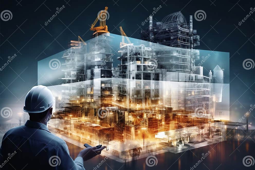 Construction Fusion Double Exposure Concept Intertwines Architecture ...