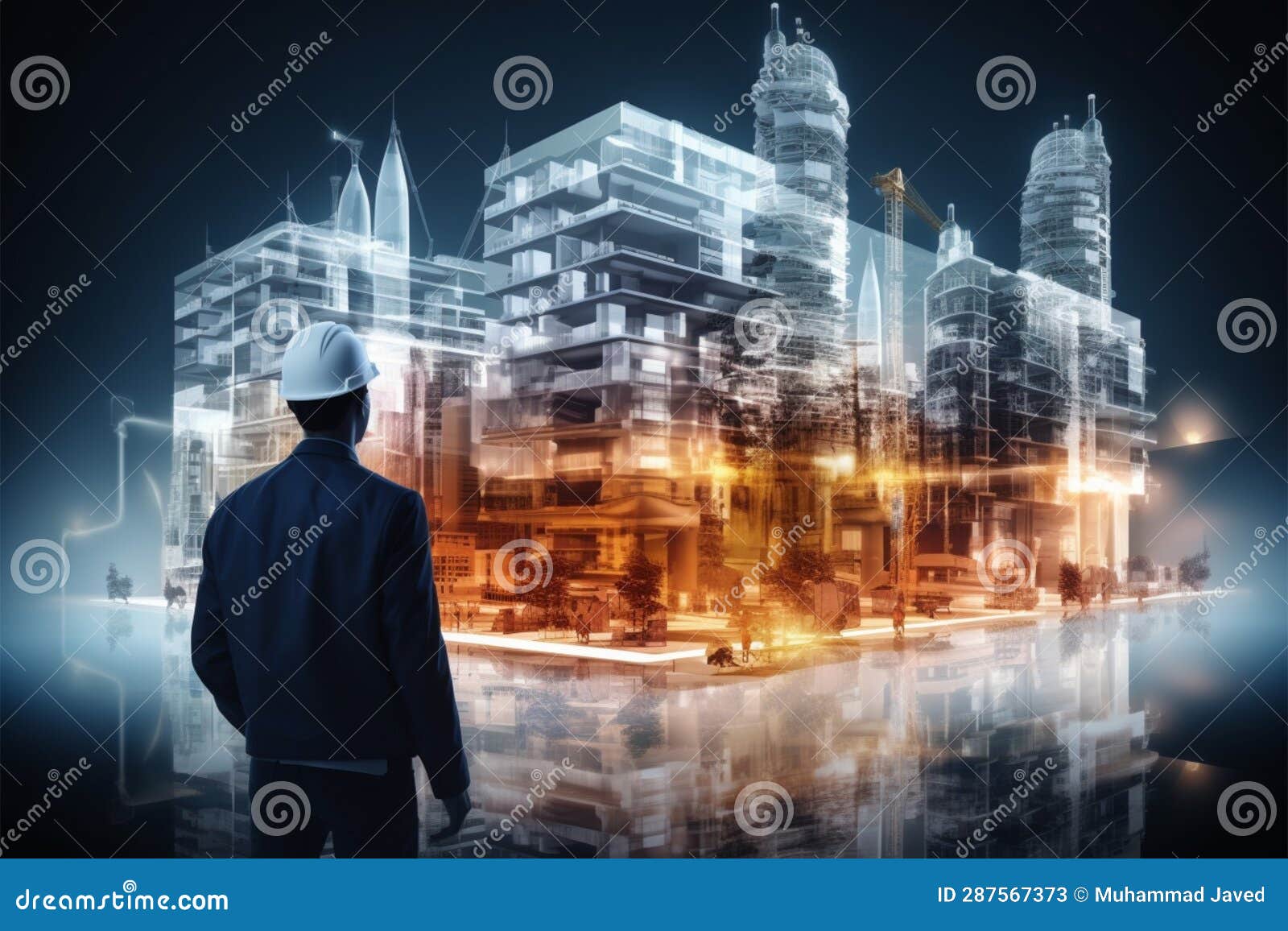 Construction Fusion Double Exposure Concept Intertwines Architecture ...