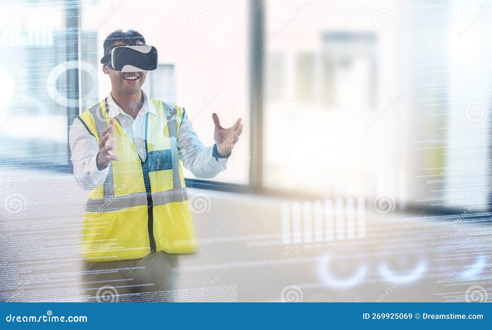 Construction, Futuristic and Architect with VR and Man, Digital ...