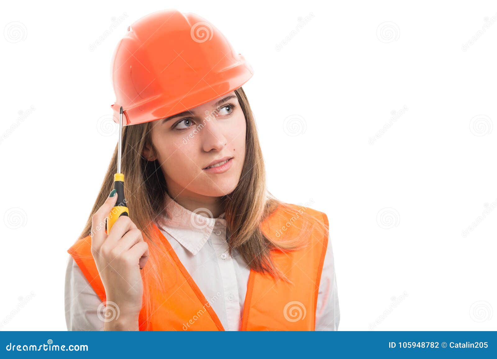 Construction Girl Fixing Something with Stock Photo - Image of pretty ...