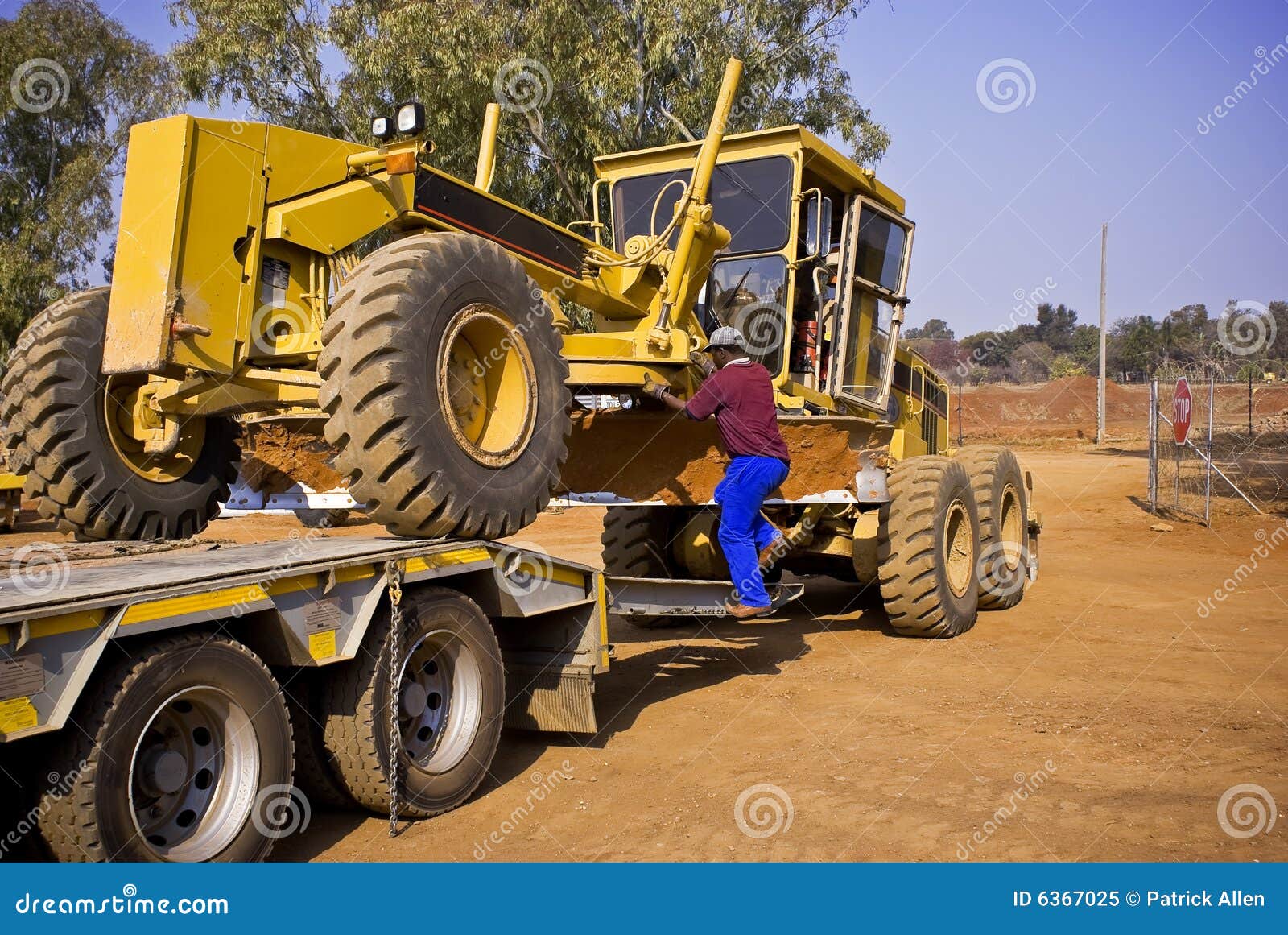 Construction Grader on Flatbed Stock Image - Image of loading, large ...