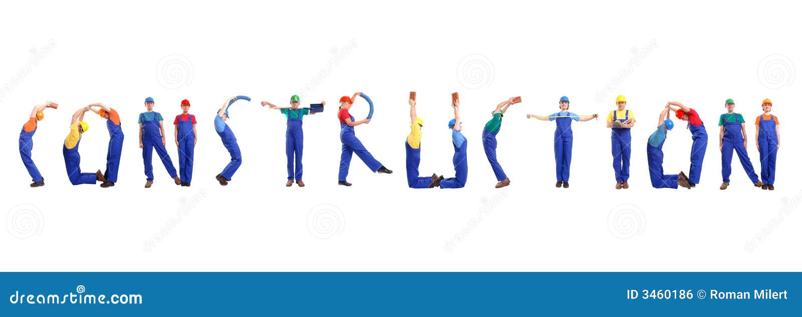 Construction Word Blocks Stack On Blueprints And Floor Plan Stock Image ...