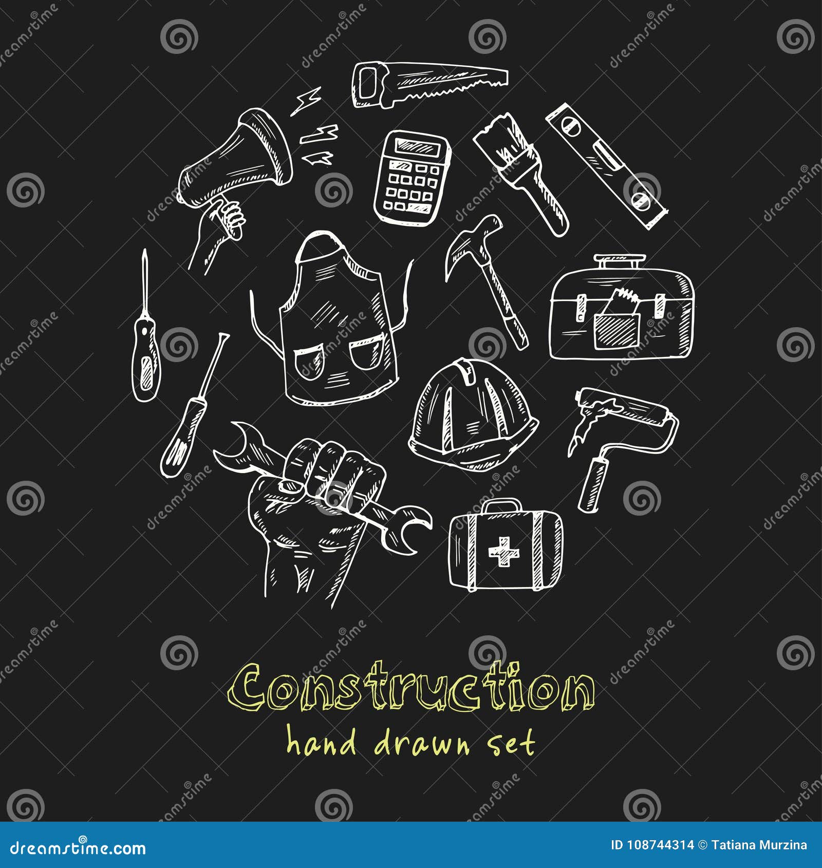 Construction. Hand Drawn Doodle Set. Sketches. Vector Illustration for ...