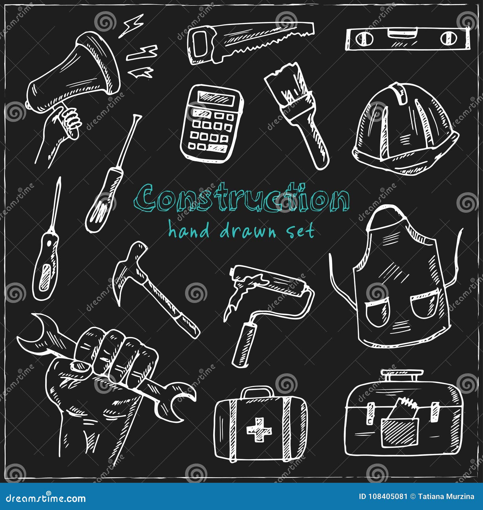 Construction. Hand Drawn Doodle Set. Sketches. Vector Illustration for ...