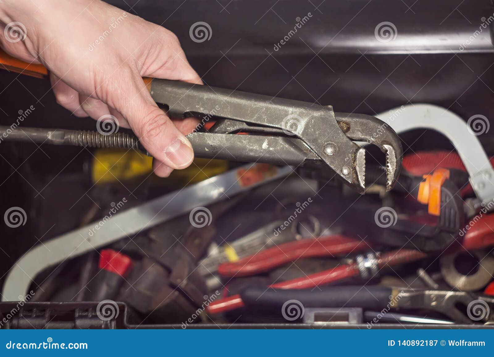 Construction Hand Tools with Hand Stock Image - Image of mechanic, hand ...