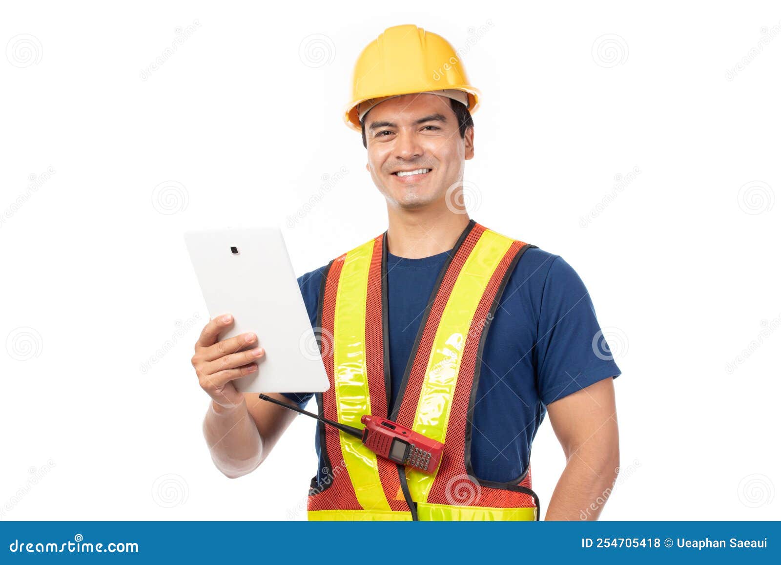 Construction Handsome Man Worker in Yellow Helmet and Reflective Vest ...