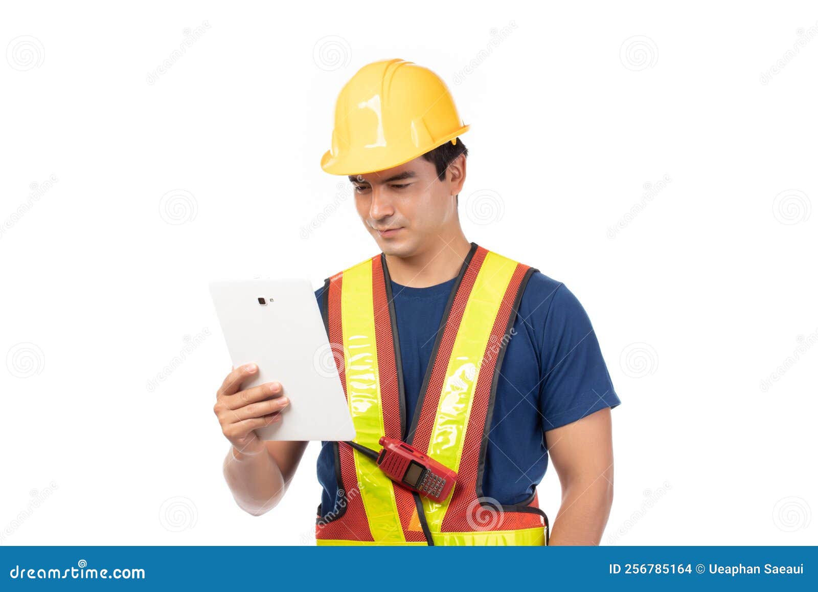 Construction Handsome Man Worker in Yellow Helmet and Reflective Vest ...