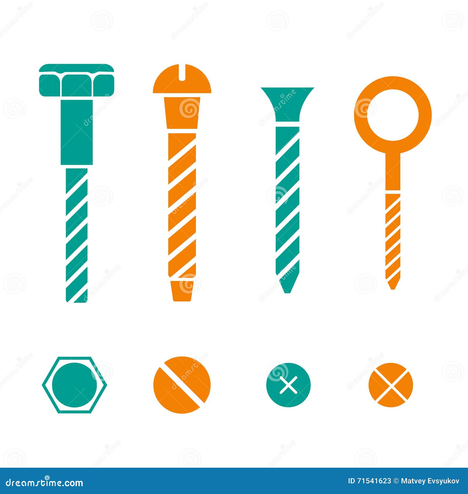 Construction Hardware Icons. Screws, Bolts, Nuts and Rivets Stock ...