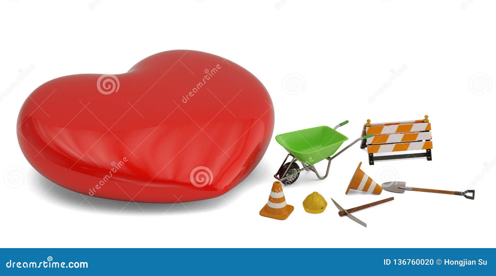 Construction and Heart Isolated on White Background 3D Illustration ...