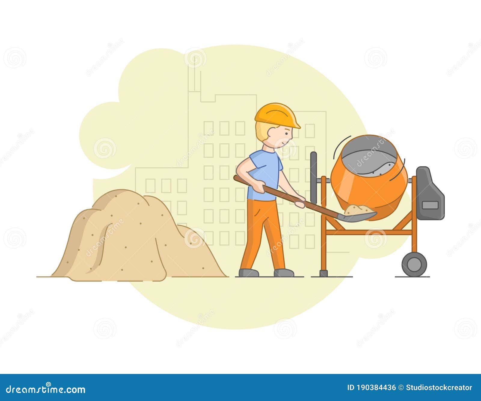 Construction and Heavy Labor and Cement Work Concept. Worker in ...