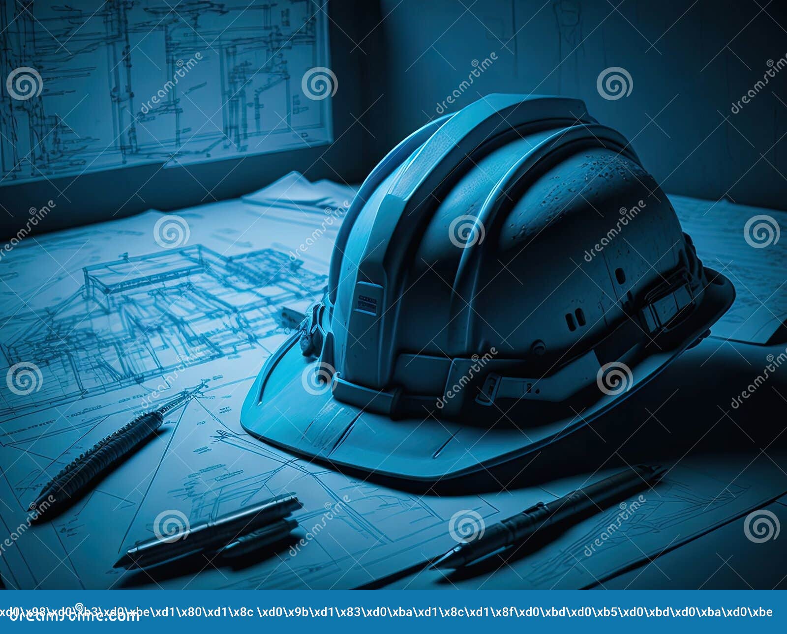 Construction Helmet and Blueprints on Build. Ai Generative Stock ...